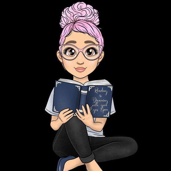 Bookworm Girl Clipart, Book Addict PNG, Reading Digital Planner ...