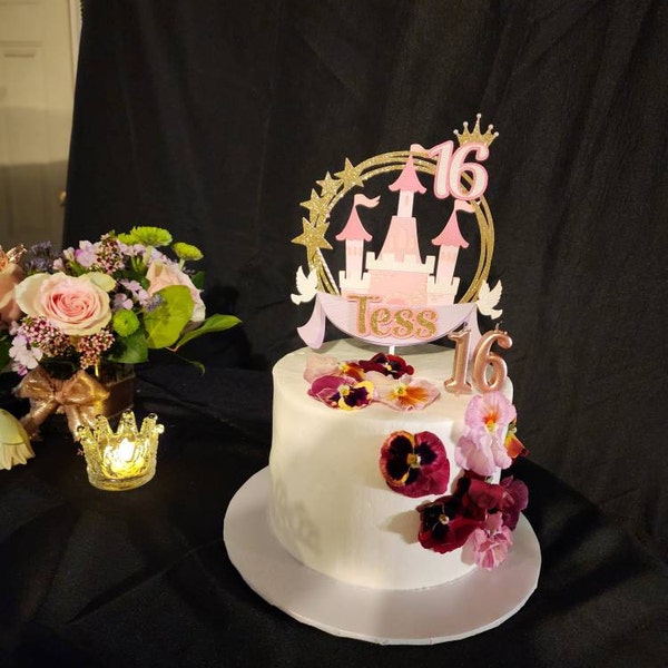 Princess Castle Cake Topper | Personalized Birthday Party Decor | Pink ...