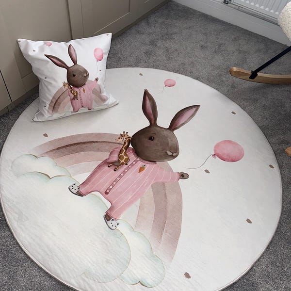 Cute Safari Themed Carpet With Car, Baby Gift, Area Rug,hot Air Balloon ...