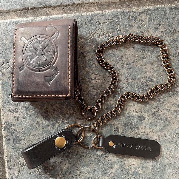 6 POCKET BIKER WALLET - Brown Leather / Natural Brass / Swivel Chain ...