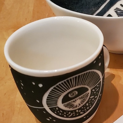 Handbuilt Porcelain Mug With Underglaze Painting and Sgraffito Carving ...