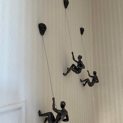 Large X3 Bronze Climbing Abseiling Hanging on Wire Ornaments Figures ...