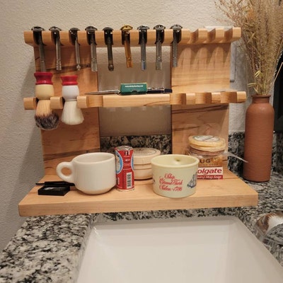 The Ultimate Wood Shaving 12 Razor and 6 Brush Double Decker Stand 16 ...