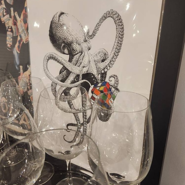 Octopus Solving Rubik's Cube, Print of Original Ink Drawing - Etsy