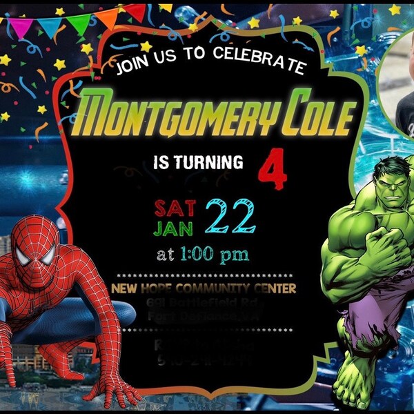 Spiderman and Hulk Birthday Invitation With Photo - Dual Combined ...