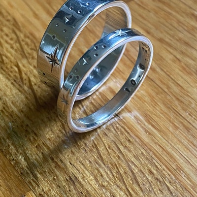 9ct Gold Star Engraved Ring Celestial Gold Ring Starry Ring - Etsy