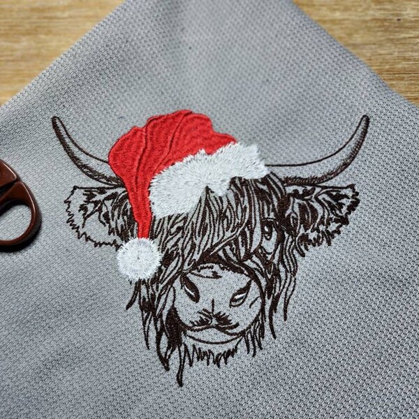 Christmas Highland Cow Machine Embroidery Design, Winter Bohemian Santa ...