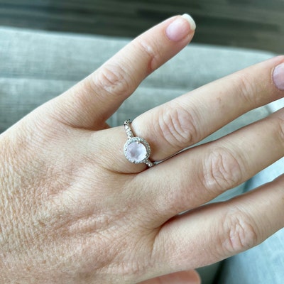 5.00 CT Peach Pink Heart Shaped Engagement Sapphire Ring, 14K Rose Gold ...