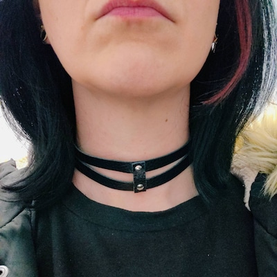 Simple Black Genuine Leather Choker /thin 1 Cm Plain Choker With ...