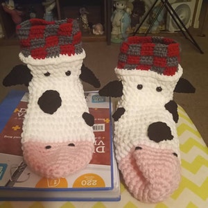 Crochet Slippers Pattern for Cow Slippers ADULT Size, Crochet Cow ...