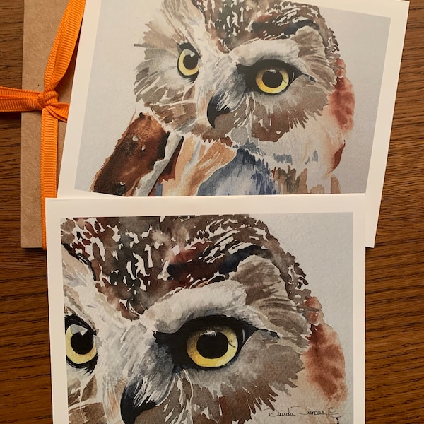 Set of 2 Owl Original Watercolor Note Cards, Size Blank Inside ...