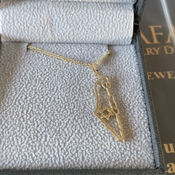 14K Gold Israel Map Pendant With Star of David, Jewish Jewelry, Map of ...