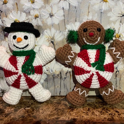 Vintage Crochet Pattern 4 Christmas Peppermint People Candy Gingerbread ...