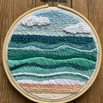 Abstract Tropical Seascape Hand Embroidery Pattern PDF Instant Download ...