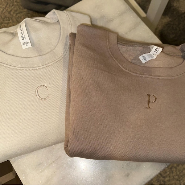 Neutral Embroidered Sweatshirt- Simple Monogram Initial- Custom- Unisex ...