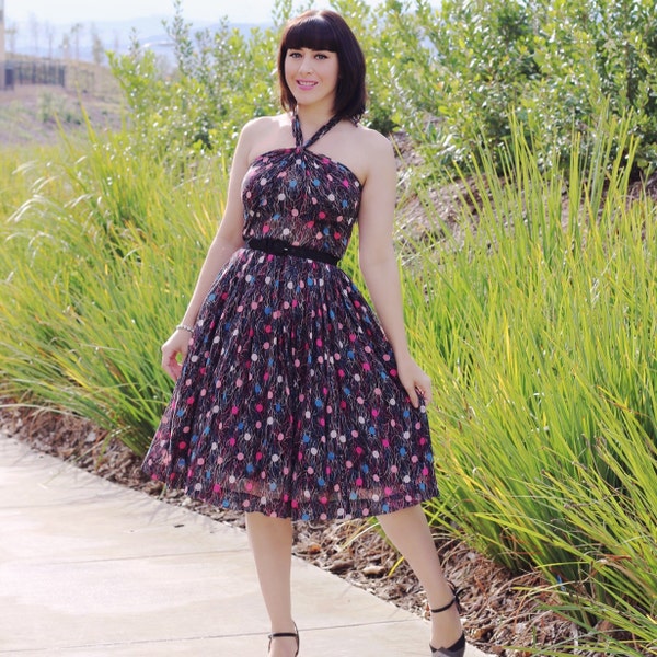 60s Vintage Mod Style, Cute Mod Mini Made by Mary T, Tiered Black Lace ...