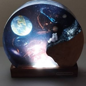 INTERSTELLAR EPOXY LAMP, Space Galaxy Resin and Wood Night Light ...