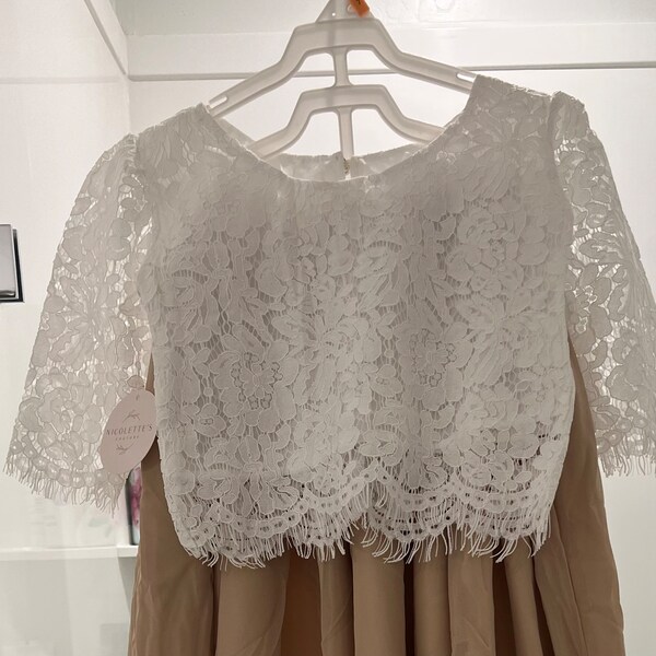 White Lace Flower Girl Top, Two Piece Top Only, Romantic Fringe Lace ...