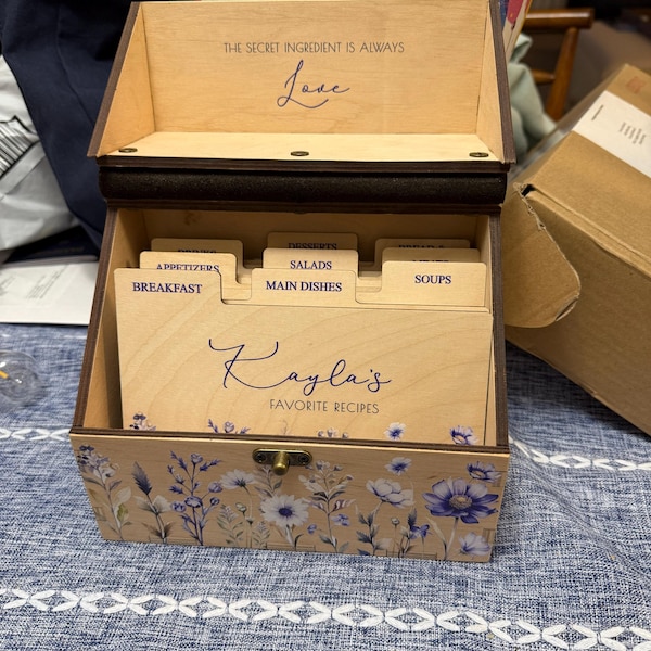 Recipe Box Recipe Card Box Recipe Box and Cards Custom Recipe Box ...