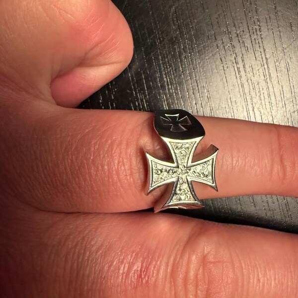 Maltese Cross Skull Ring, 925 Silver, Heraldic Symbol, Knights ...