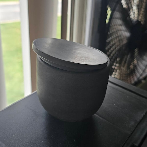 Round Vertical Lined Concrete Jar With Lid 12oz Organization Jar ...