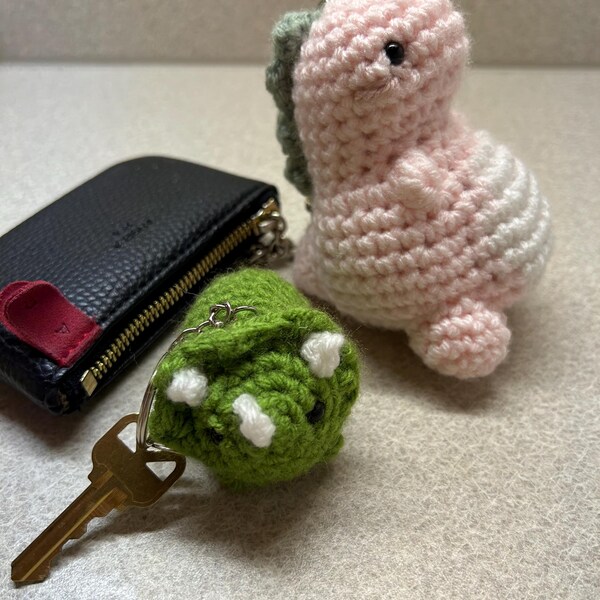 Mini Chubby Dino Keychain Crochet Keychain Dinosaur Keyring Crochet ...