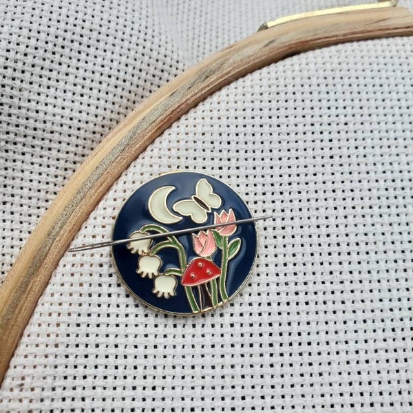Floral Enamel Needle Minder, Needle Threader, Garden Needle Minder ...