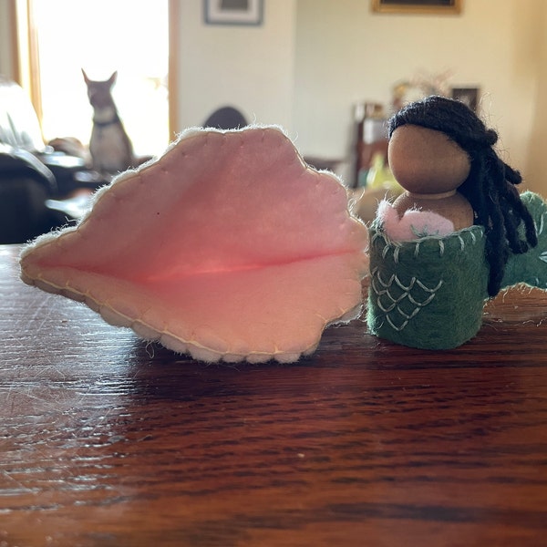DIY Mermaid Peg Doll and Felt Clamshell Bed Sewing Kit, DIY Mermaid Toy ...
