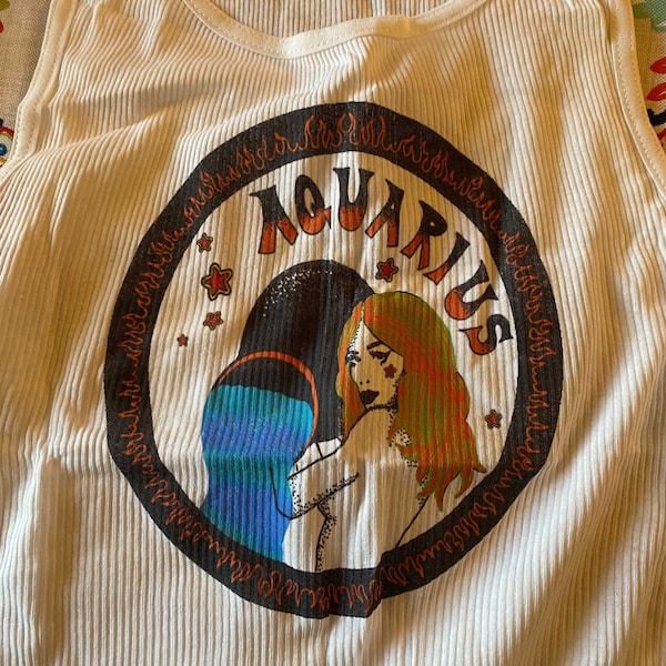 Ribbed Tank With ZODIAC SIGN Vintage Inspired Graphics - Etsy