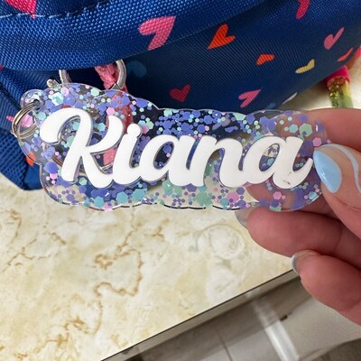 Personalized Name Keychain, Cute Dots Acrylic Keyring, Backpack Name ...