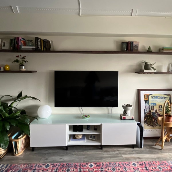 Custom Size Floating Wooden Shelves With Brackets Hardware Included ...