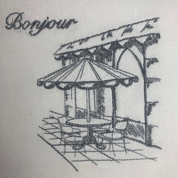 Street Café Scene Machine Embroidery Design, French Bistro Embroidery ...