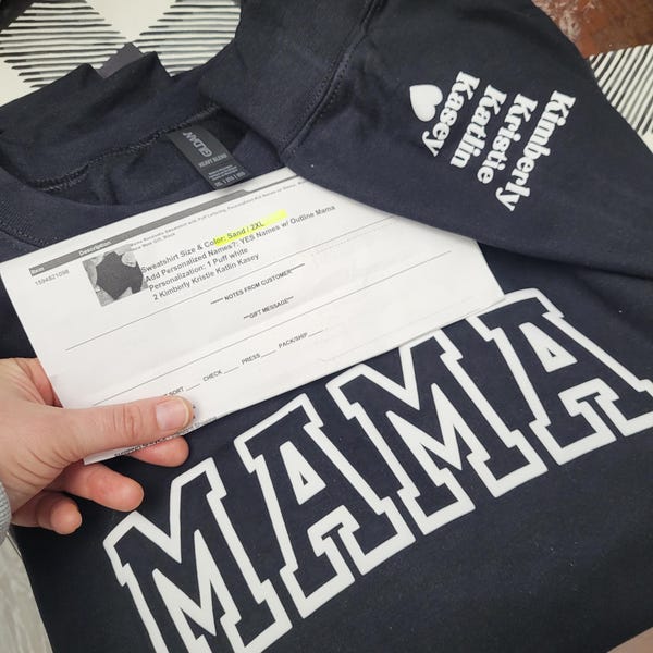 Mama Keepsake Sweatshirt With Puff Embossed Lettering and Personalized ...