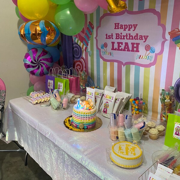 Candy Bar, Backdrop Banner, Birthday Background, Lollipop, Candy Theme ...