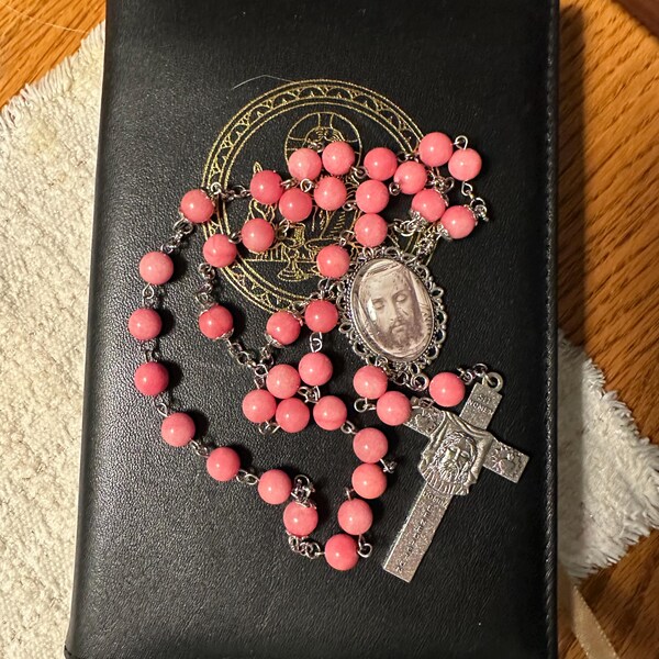 St. RAPHAEL CHAPLET, Red Glass Beads, Silver Tone Components, W ...