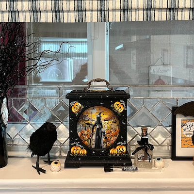 OOAK Hand Painted Wooden Mantle Desk Clock Halloween, Witch, Fall ...