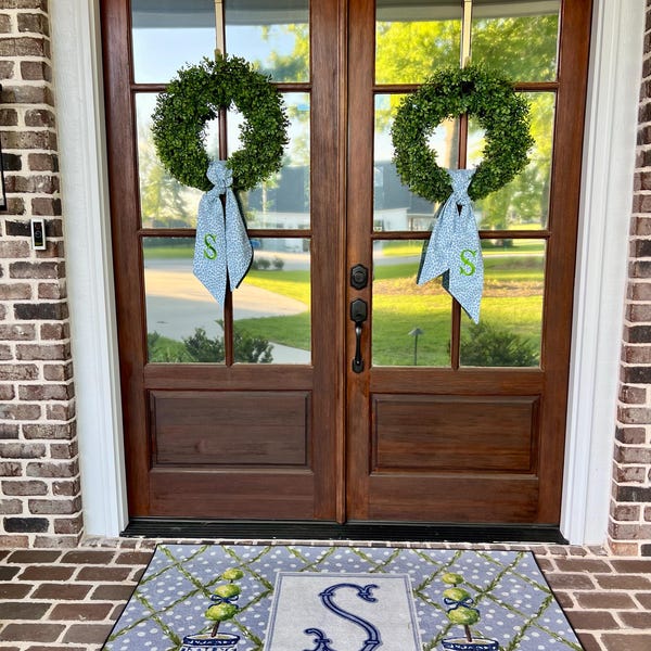 Monogram Chinoiserie Blue Leopard Wreath Sash for Front Door ...