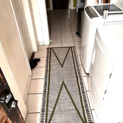 Handmade Green Hallway Stair Cotton Runner Durries Block Printed Rug ...