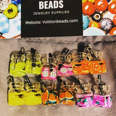 Mixed Mini Resin Fruit Tea Charm, 12 Pieces in Pairs, Glass Bottle ...
