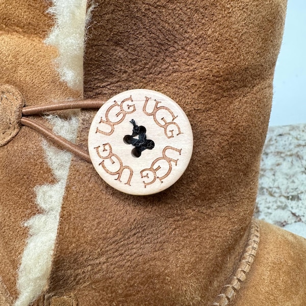 SIX (6) UGG Replacement Buttons Natural Sand 3cm. Adult Wooden Boots Ugh Uggs Spare Extra Bailey ...