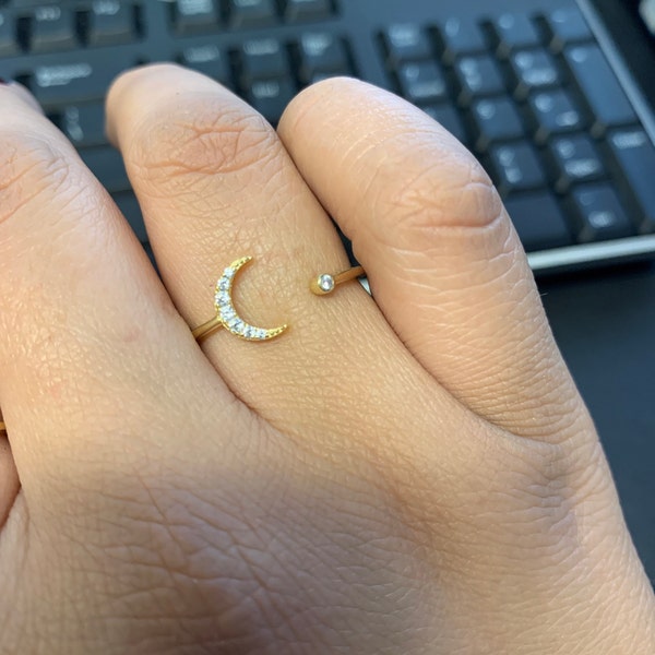 Crescent Moon Ring, Dainty Moon Ring, Adjustable Ring, Minimalist Moon ...