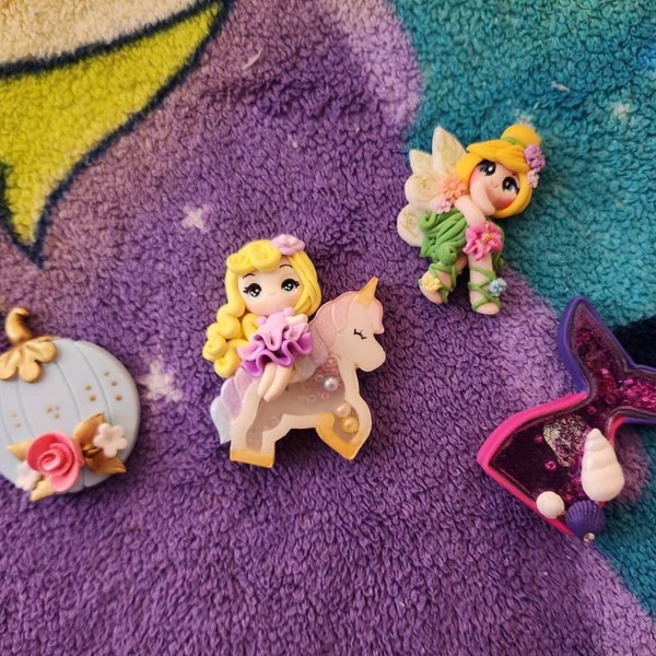 Princess Shaker, RAPUNZEL, Mouse Head, Bow Clay Center, Clay Charm ...
