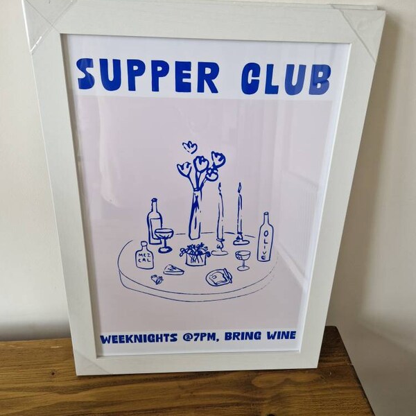 Supper Club Poster - Modern Kitchen Wall Art- Wine Art- Vintage Food ...