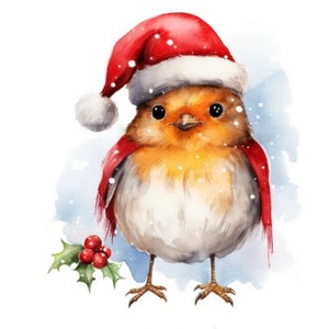 10 Christmas Robin Clipart, Printable Watercolor Clipart, High Quality ...