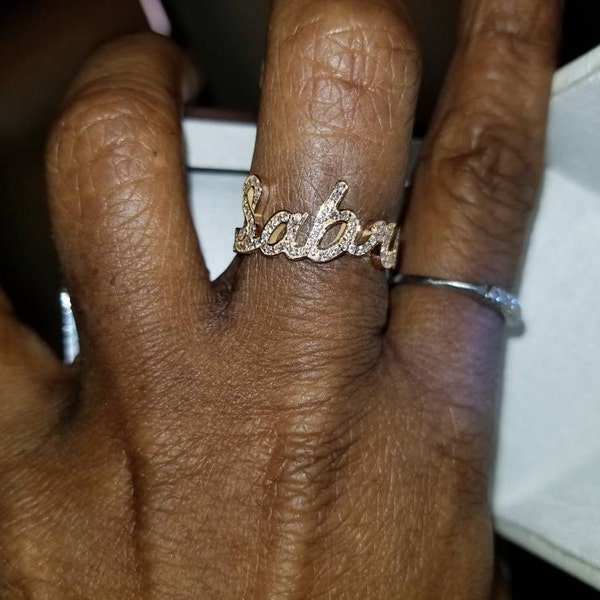 Custom NAME Diamond Ring, Diamonds Name Ring, Personalized Name Ring ...