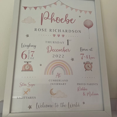 New Baby Personalised Print Birth Details Gift Keepsake - Etsy UK