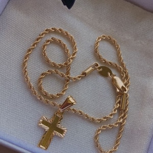 18K Toddler Boy Cross Necklacefigaro Chain With Crosskids - Etsy
