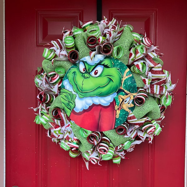 Grinch, Metal Wreath Sign, Door Decor, Round Wreath Sign. Now Taking ...