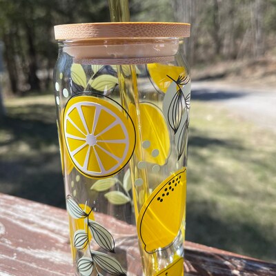 Lemon Glass Can, Lemon Glass, Lemon Glass Cup, Lemon Glassware, Lemon ...