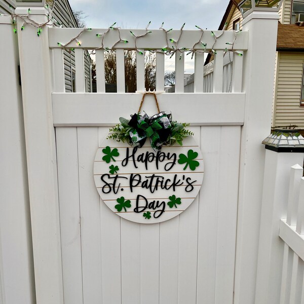 Front Door Decor, Happy St. Patrick’s Day Door Hanger, Clover Wreath ...